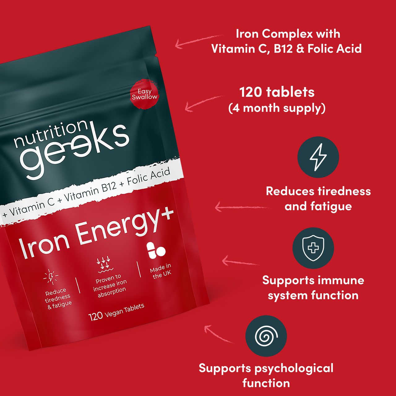 Iron Energy+ Tablets | Boost Energy & Immunity - Nutrition Geeks