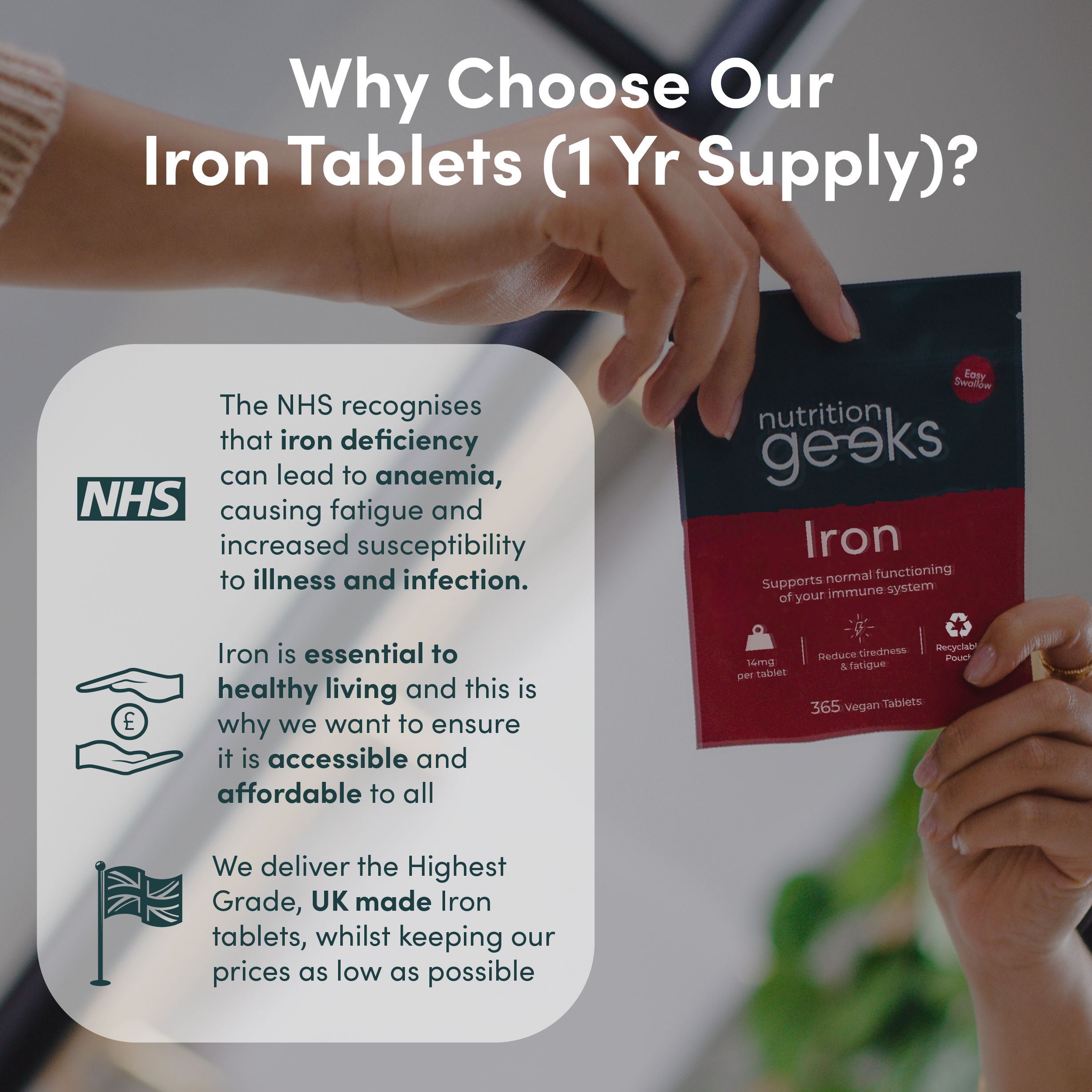 Iron Only 14mg Tablets | Reduce Fatigue with 1 Year Supply - Nutrition ...