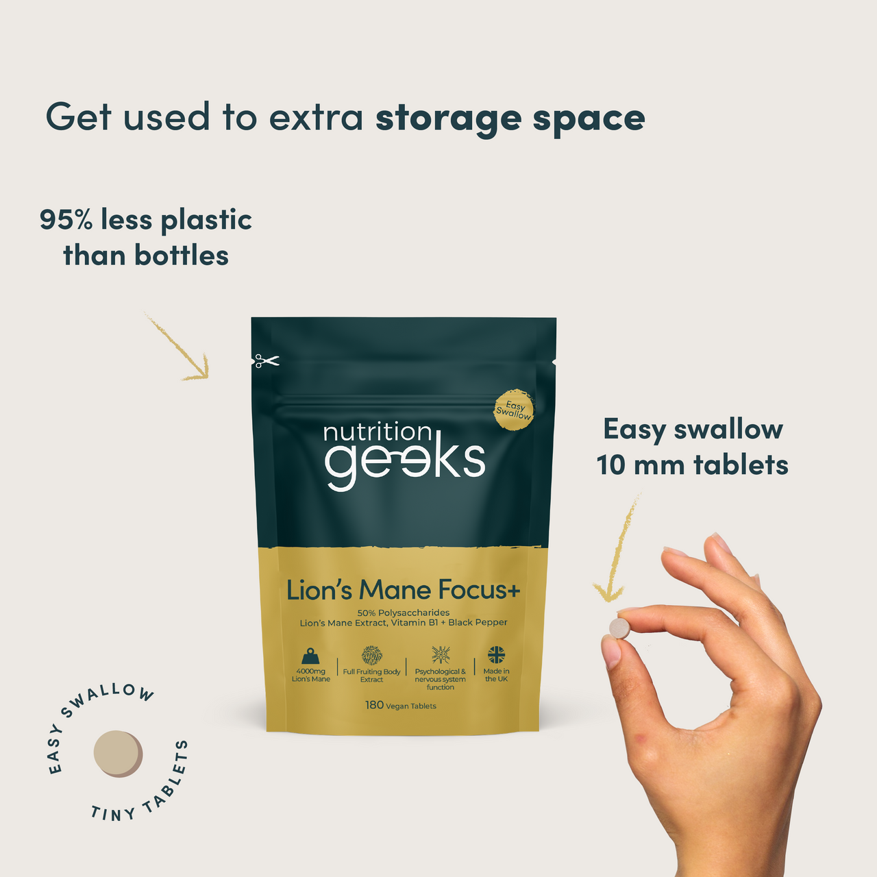 Lion's Mane Focus+ 4000mg Tablets | 3 Months Supply - Nutrition Geeks