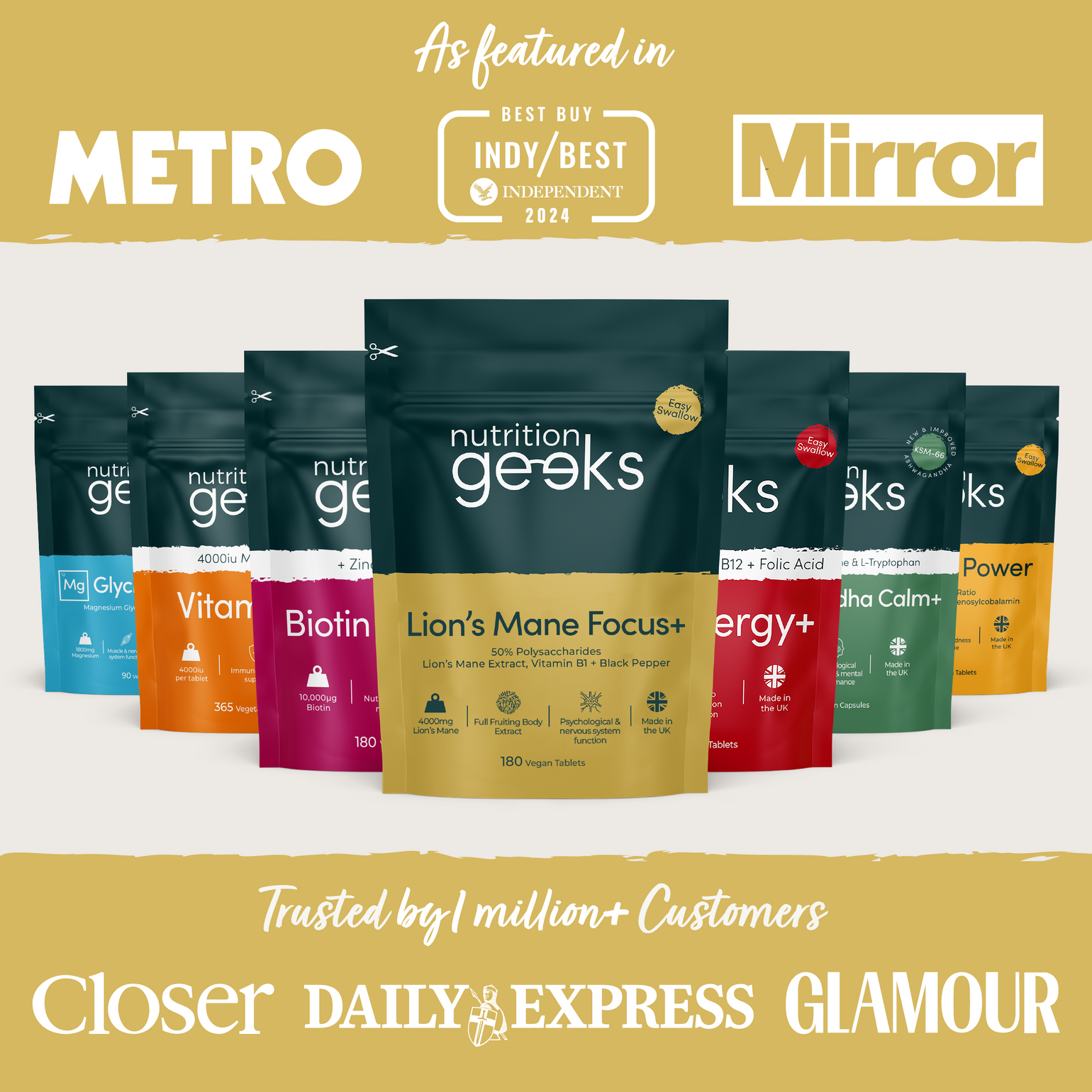 Lion's Mane Focus+ 4000mg Tablets | 3 Months Supply - Nutrition Geeks