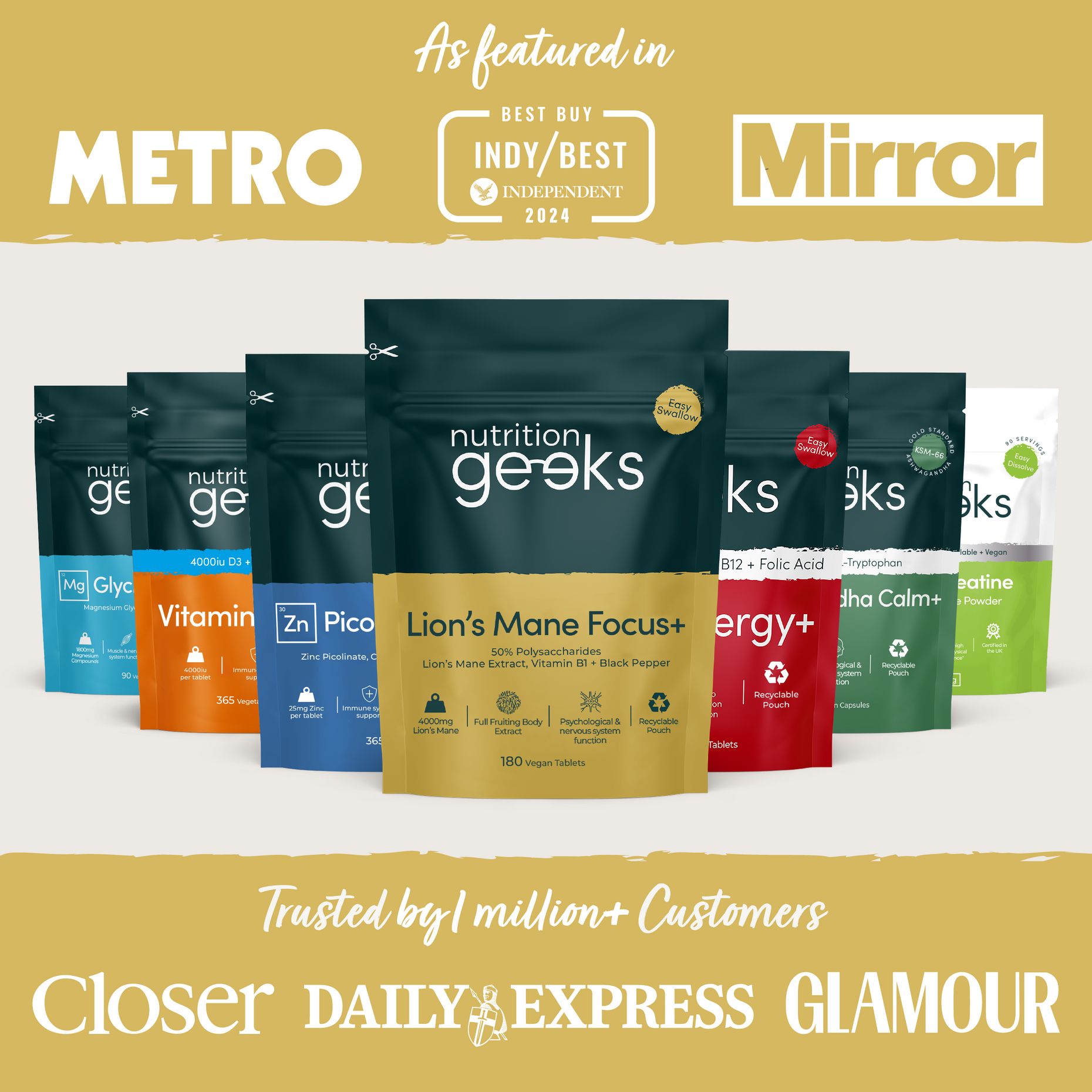 Lion's Mane Focus+ 4000mg Tablets | 3 Months Supply - Nutrition Geeks