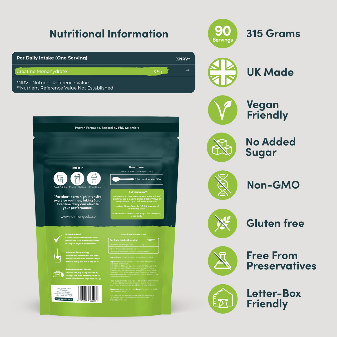 Pure Creatine Monohydrate Powder | 90 Servings