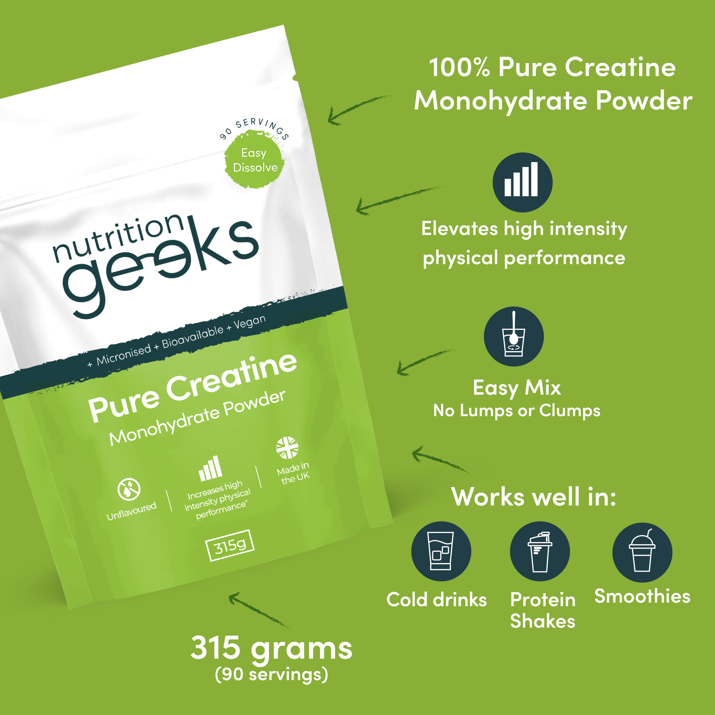 Pure Creatine Monohydrate Powder | 90 Servings