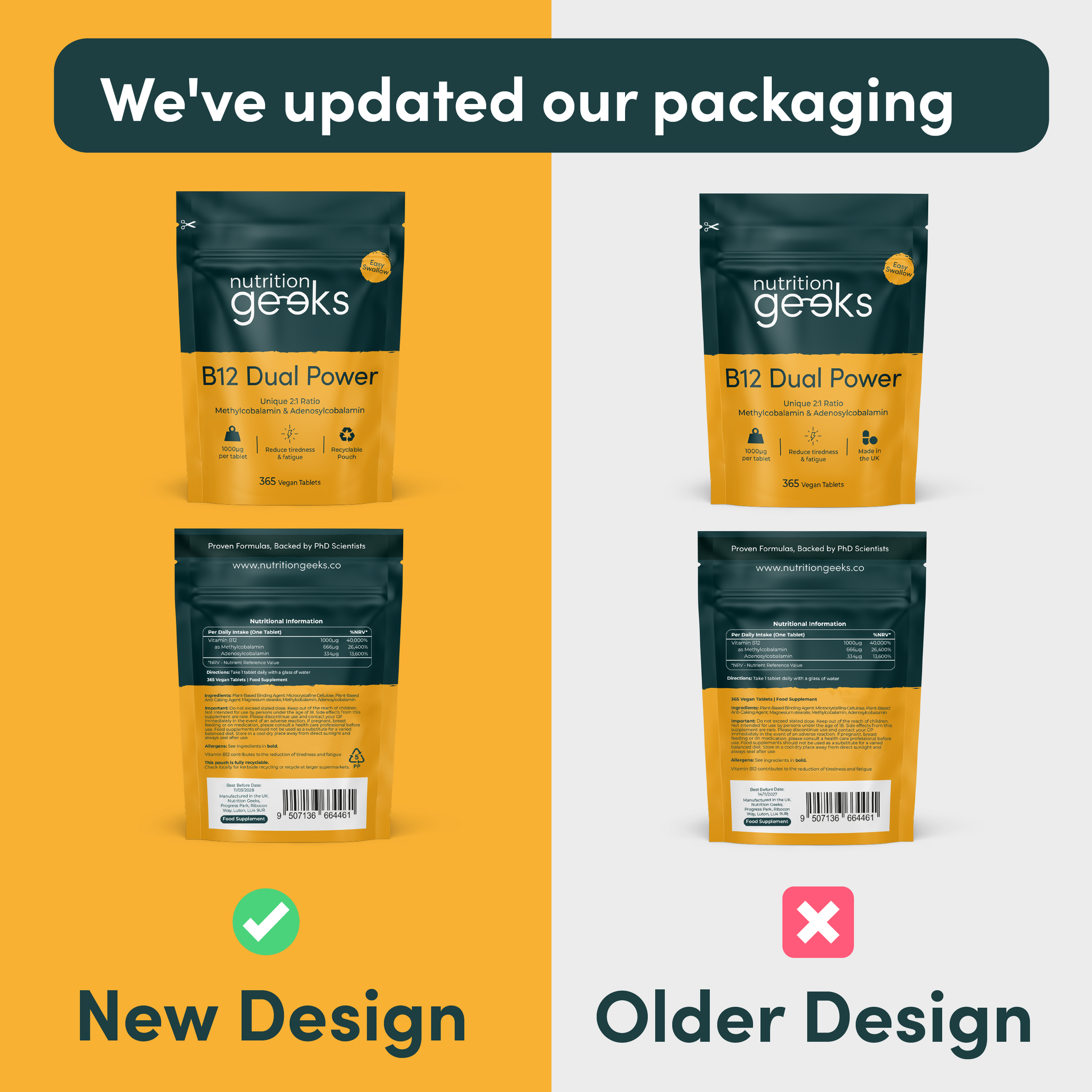 Vitamin B12 Dual Power Tablets | 1 Year Supply - Nutrition Geeks