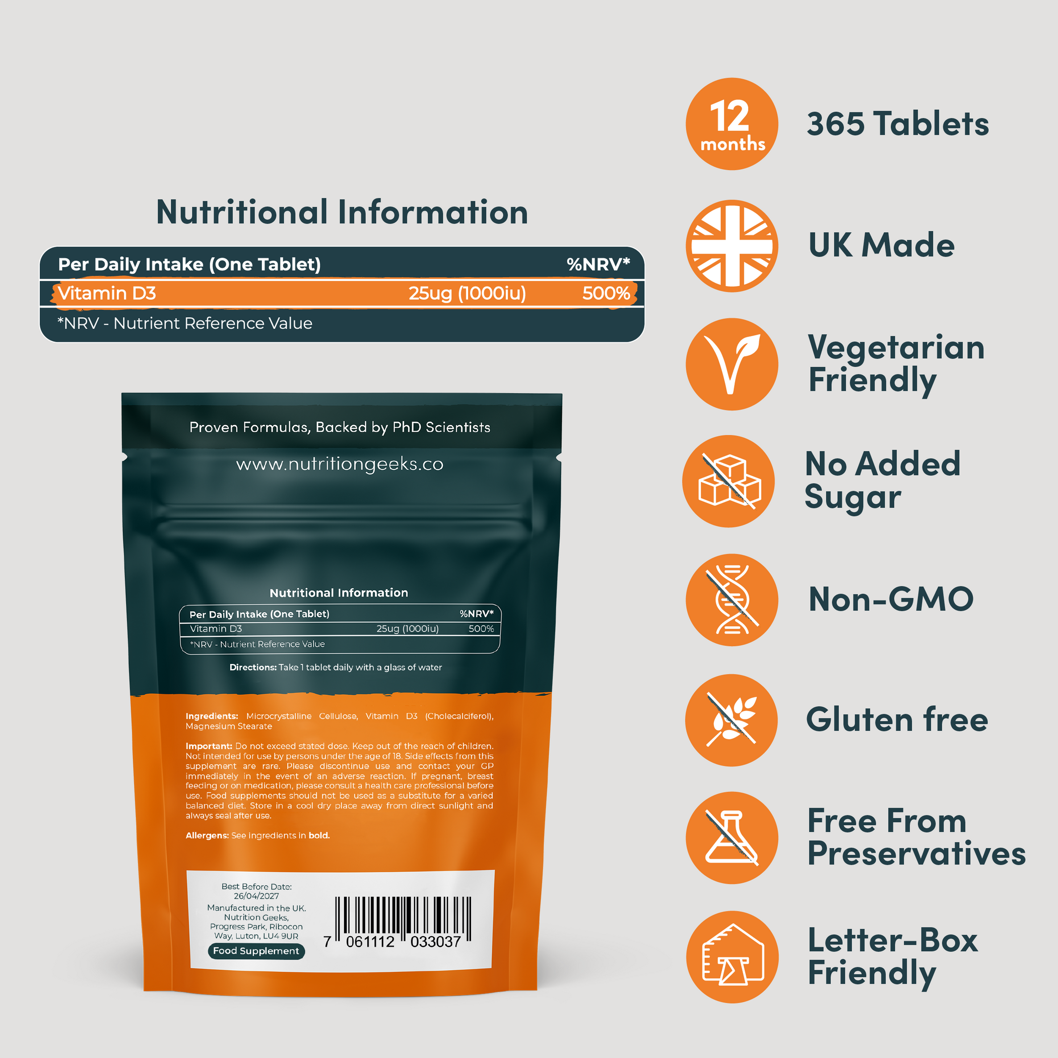 Vitamin D 1000iu Tablets | 1 Year Supply